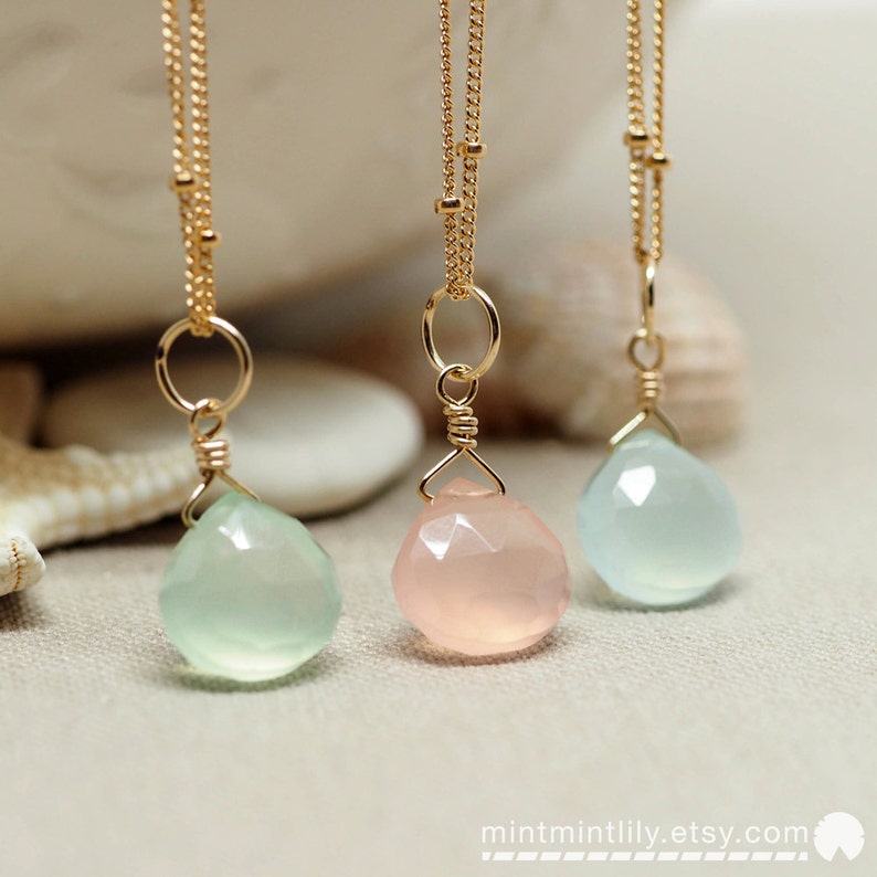 Chalcedony 14k Gold Filled Pendant Necklace \ Gemstone Jewelry \ Wire ...