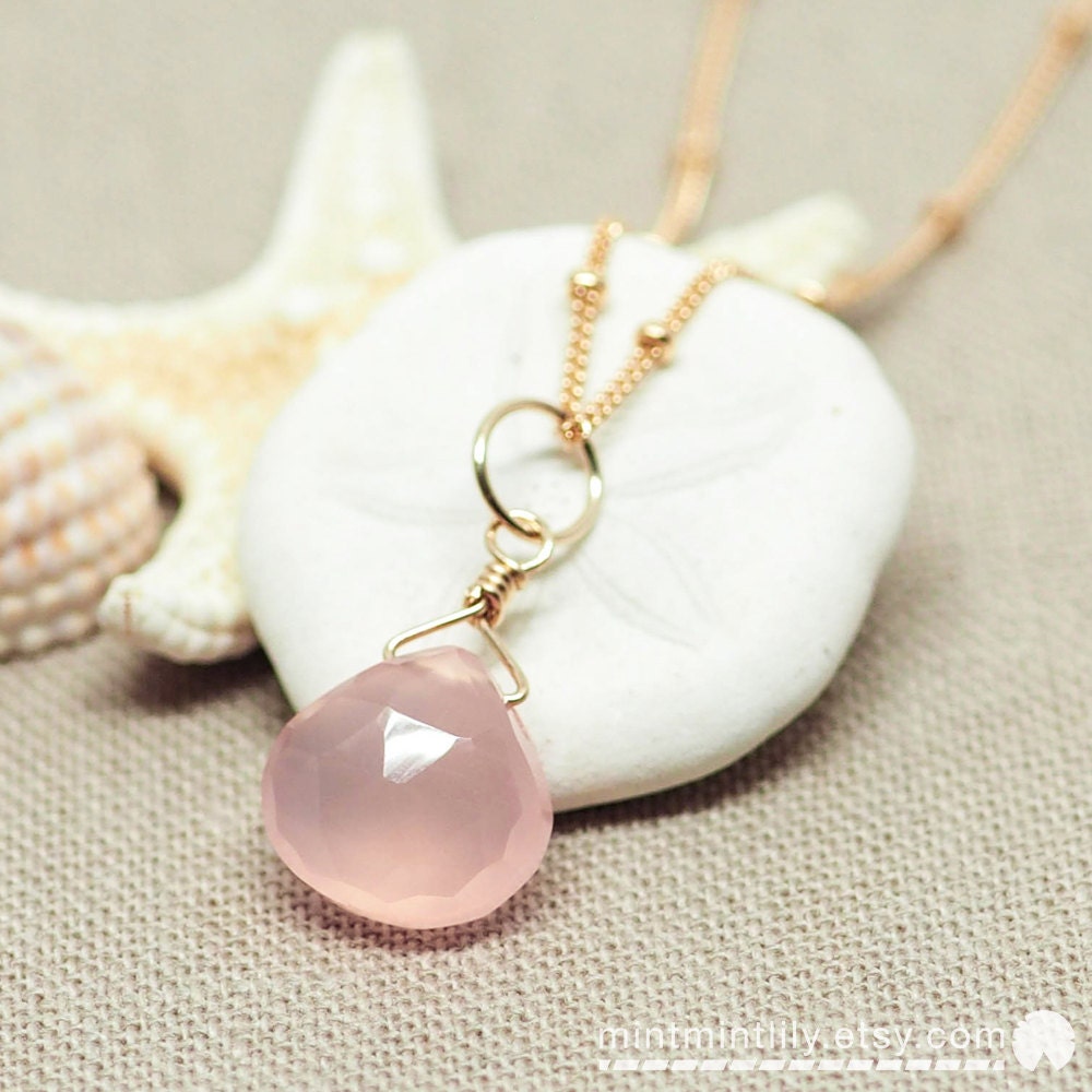Chalcedony 14k Gold Filled Pendant Necklace \ Gemstone Jewelry \ Wire ...