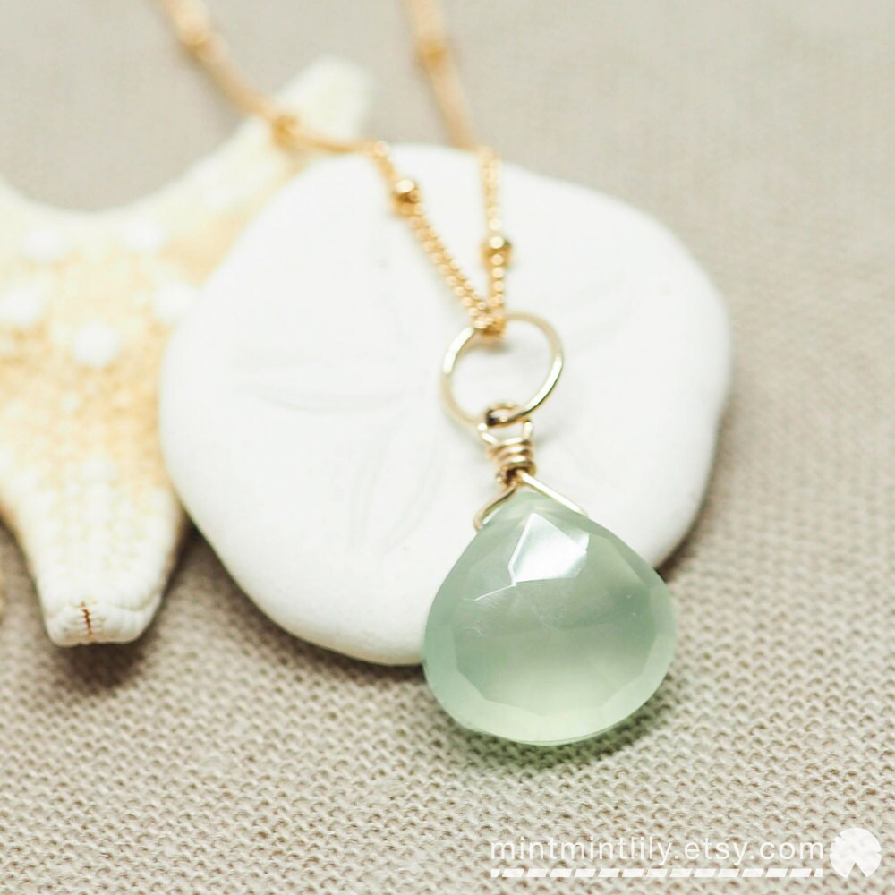 Chalcedony 14k Gold Filled Pendant Necklace \ Gemstone Jewelry \ Wire ...