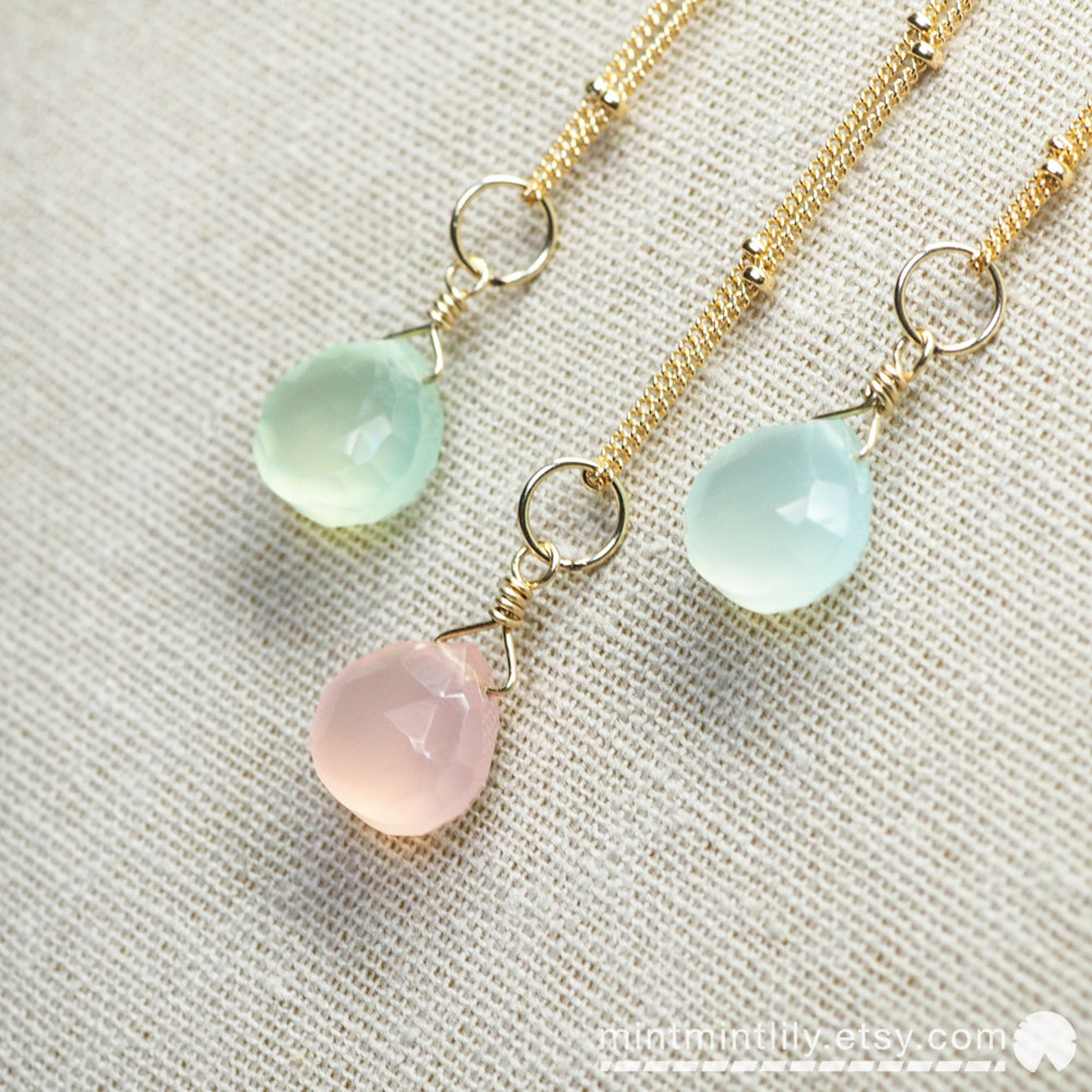 Chalcedony 14k Gold Filled Pendant Necklace \ Gemstone Jewelry \ Wire ...