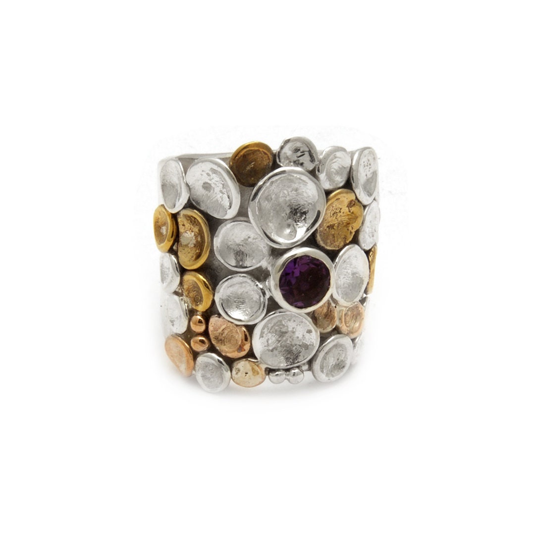 Sterling Silver Pebbles Ring: Multi Metal Statement Ring With Stone - Etsy