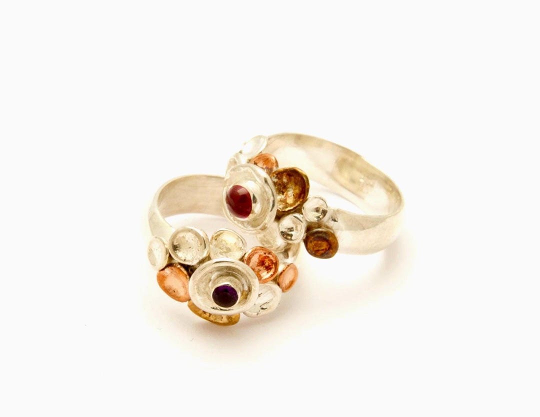 Sterling Silver Pebbles Ring: Beach Inspired Mixed Metal Band - Etsy