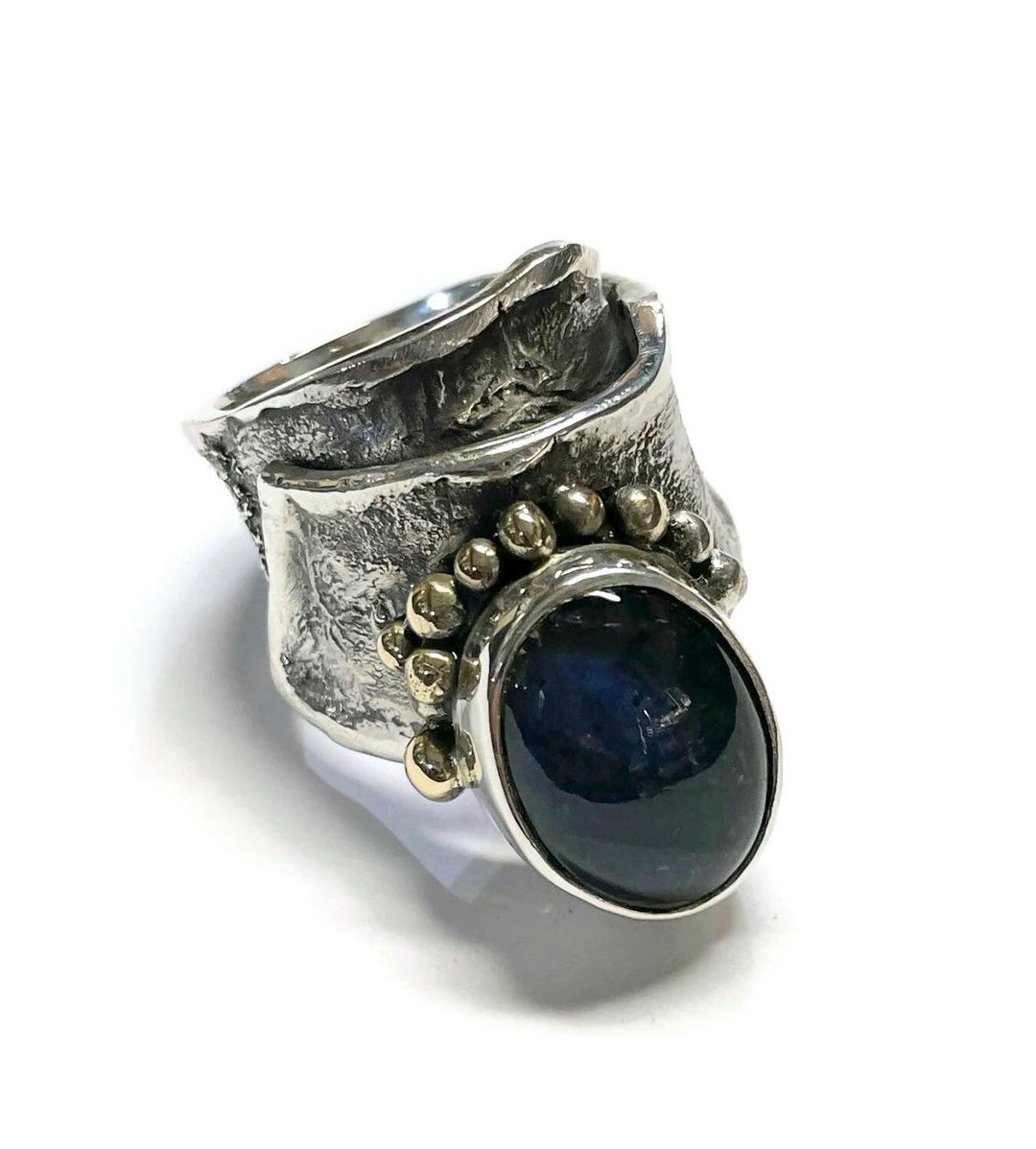 Sterling Silver Reticulated Ring With Oval Stone and Bronze Accents - Etsy