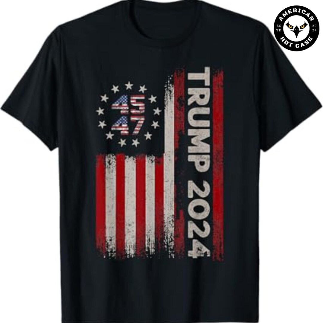 Trump 2024 America First Tee Vintage Style, Classic Fit, Black MAGA ...