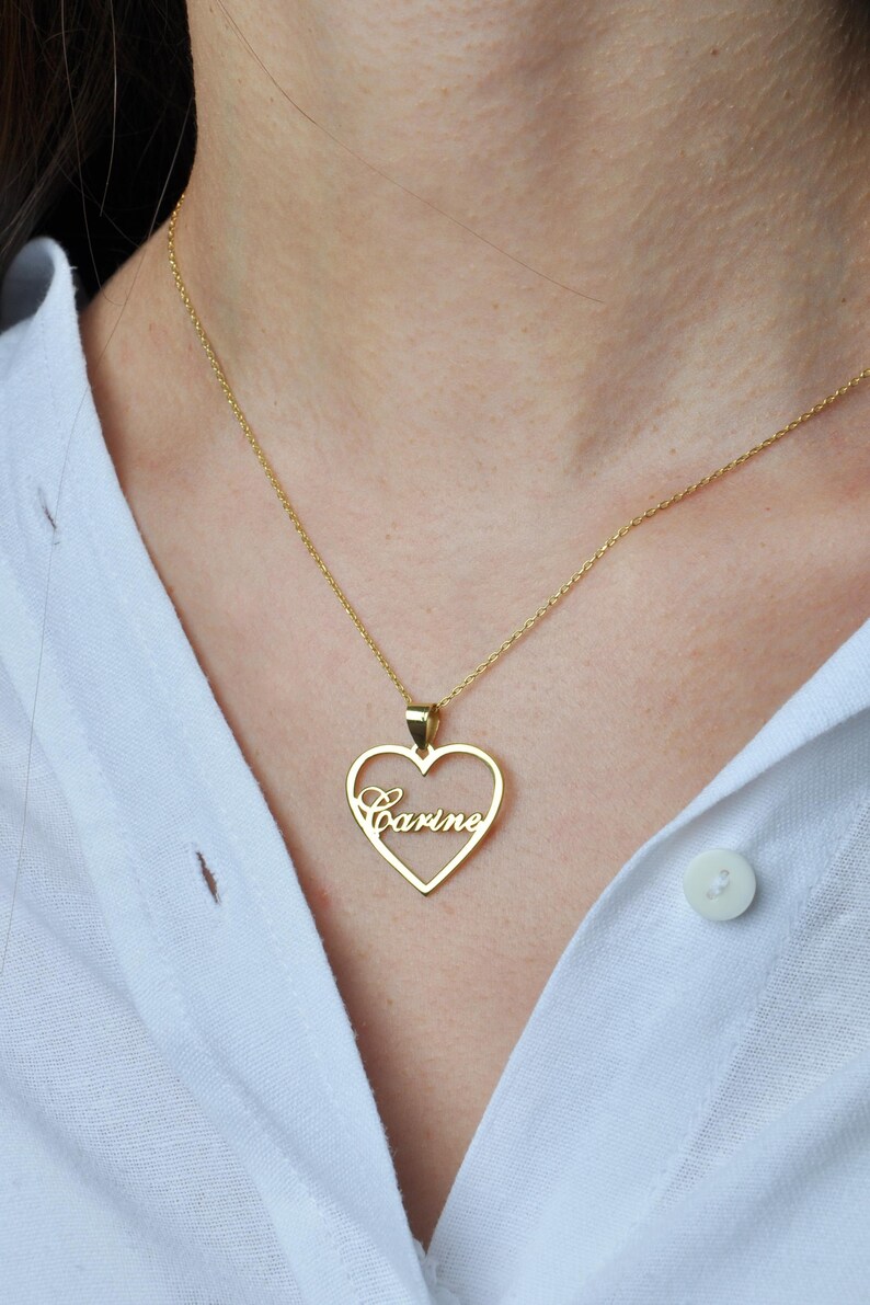 14k Gold Name Heart Necklace: Personalized Pendant Gift - Etsy
