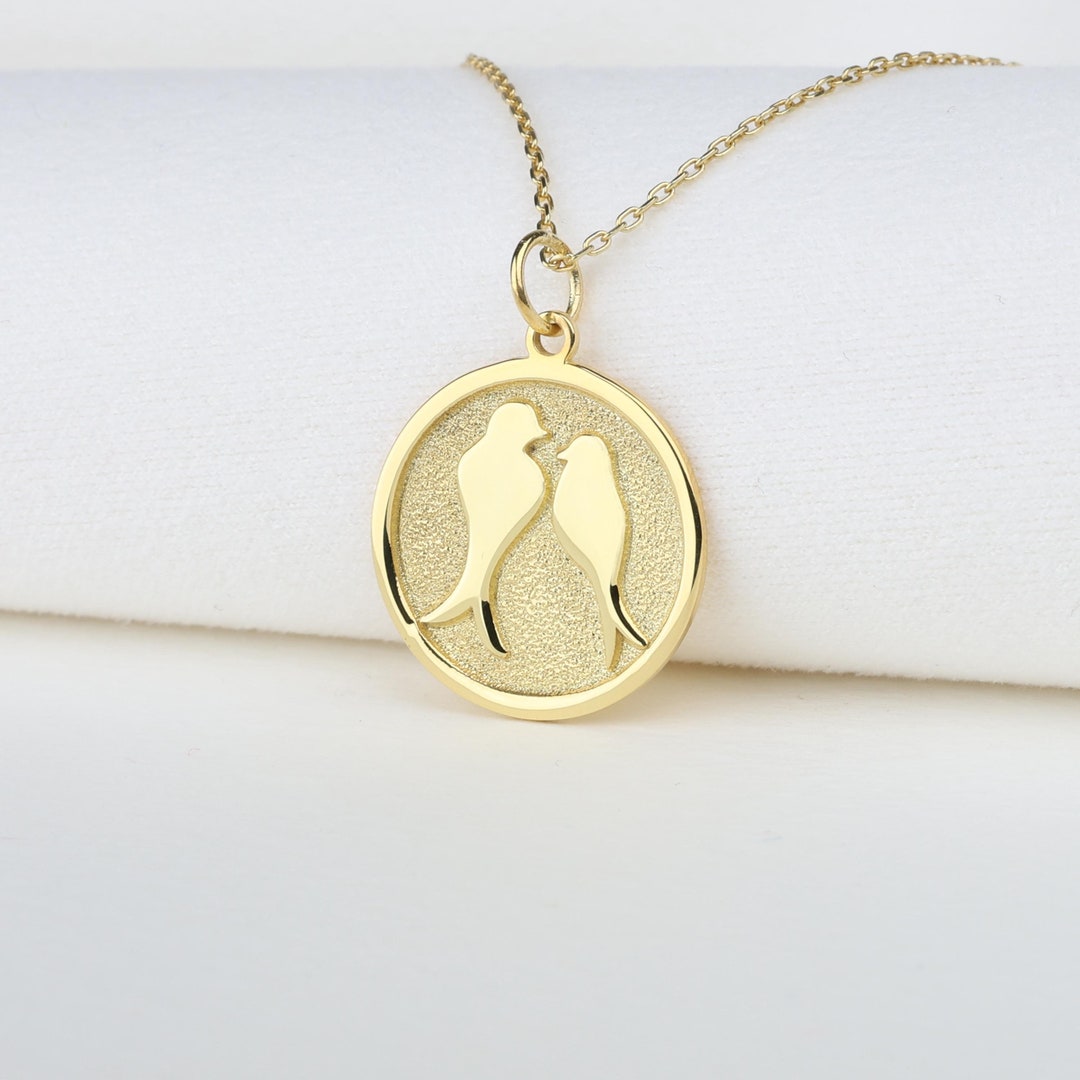 14K Gold Double Doves Necklace, Birds Pendant, Bird Lover Gift, Dainty ...