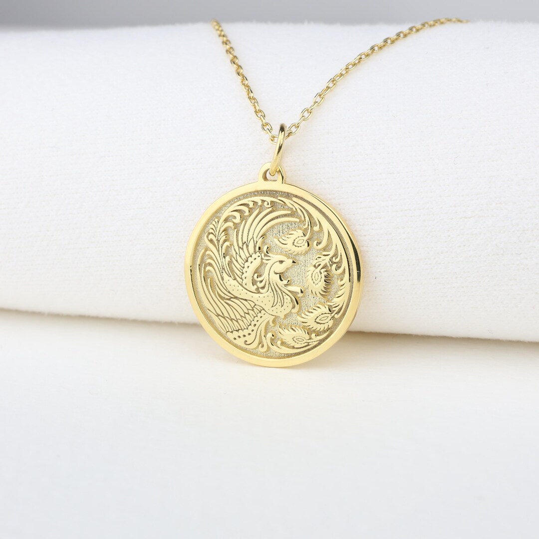 14k Gold Phoenix Symbol Necklace, Personalized Phoenix Pendant, Animal ...