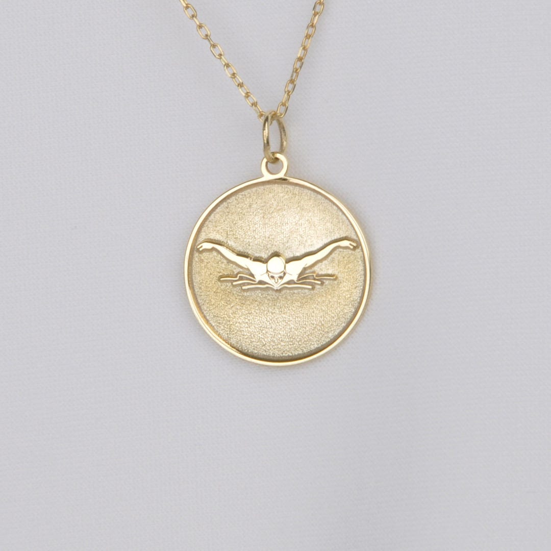 14k Gold Swimmer Necklace, Personalized Swimmer Pendant, Swim Team ...