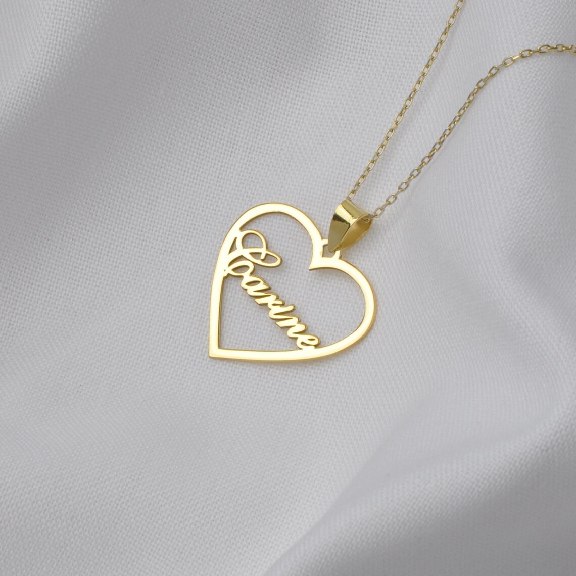 14k Gold Name Heart Necklace: Personalized Pendant Gift - Etsy
