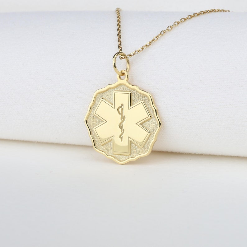 14k Gold Medical Alert Necklace: Personalized ID Pendant - Etsy
