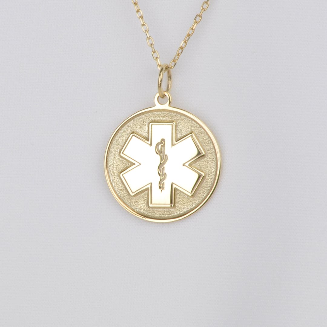 14k Gold Medical Alert Necklace, Personalized Medical Alert Pendant ...