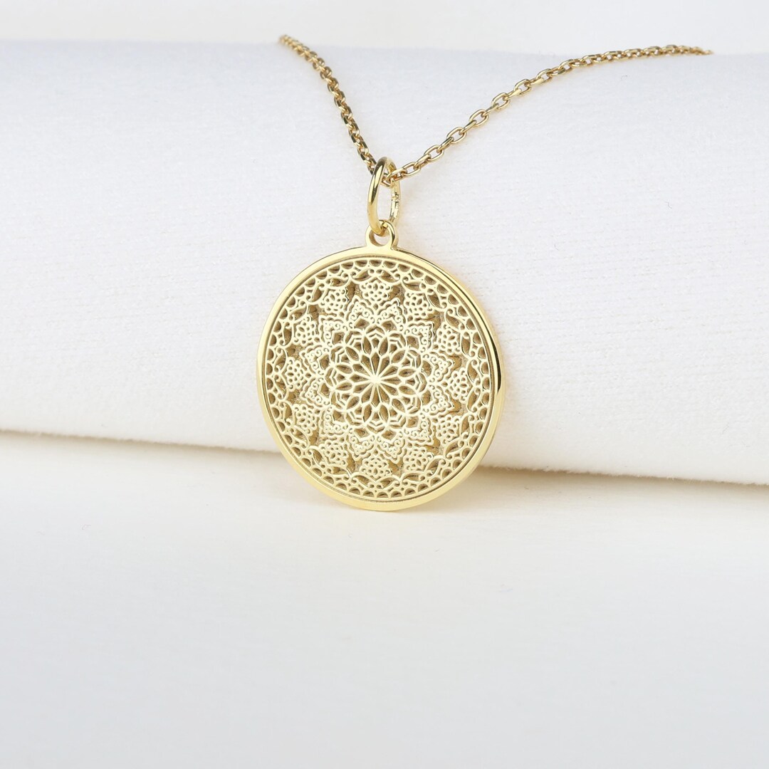 14k Gold Mandala Necklace: Personalized Meditation Yoga Charm - Etsy