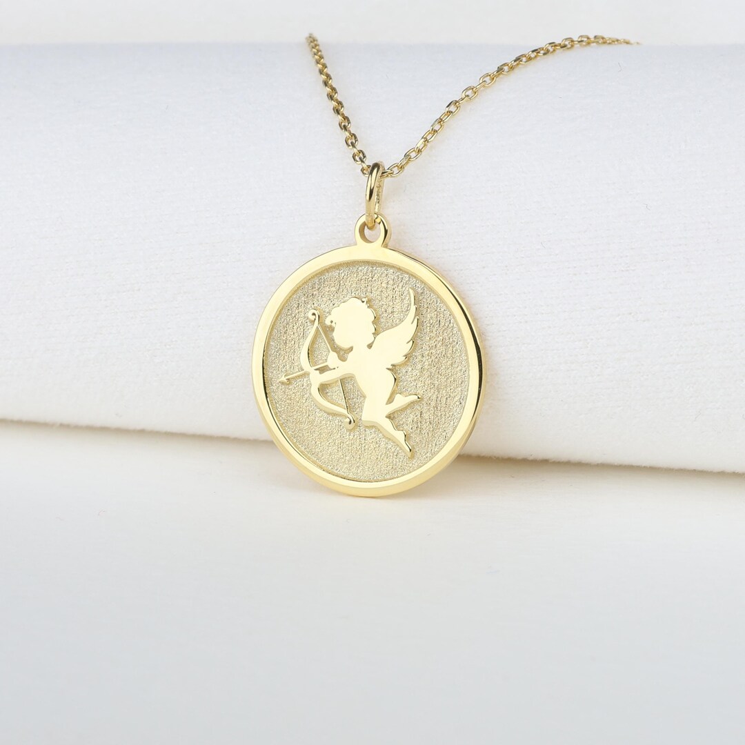 14k Gold Eros Necklace, Baby Cherub Handmade Jewelry, Mythological ...