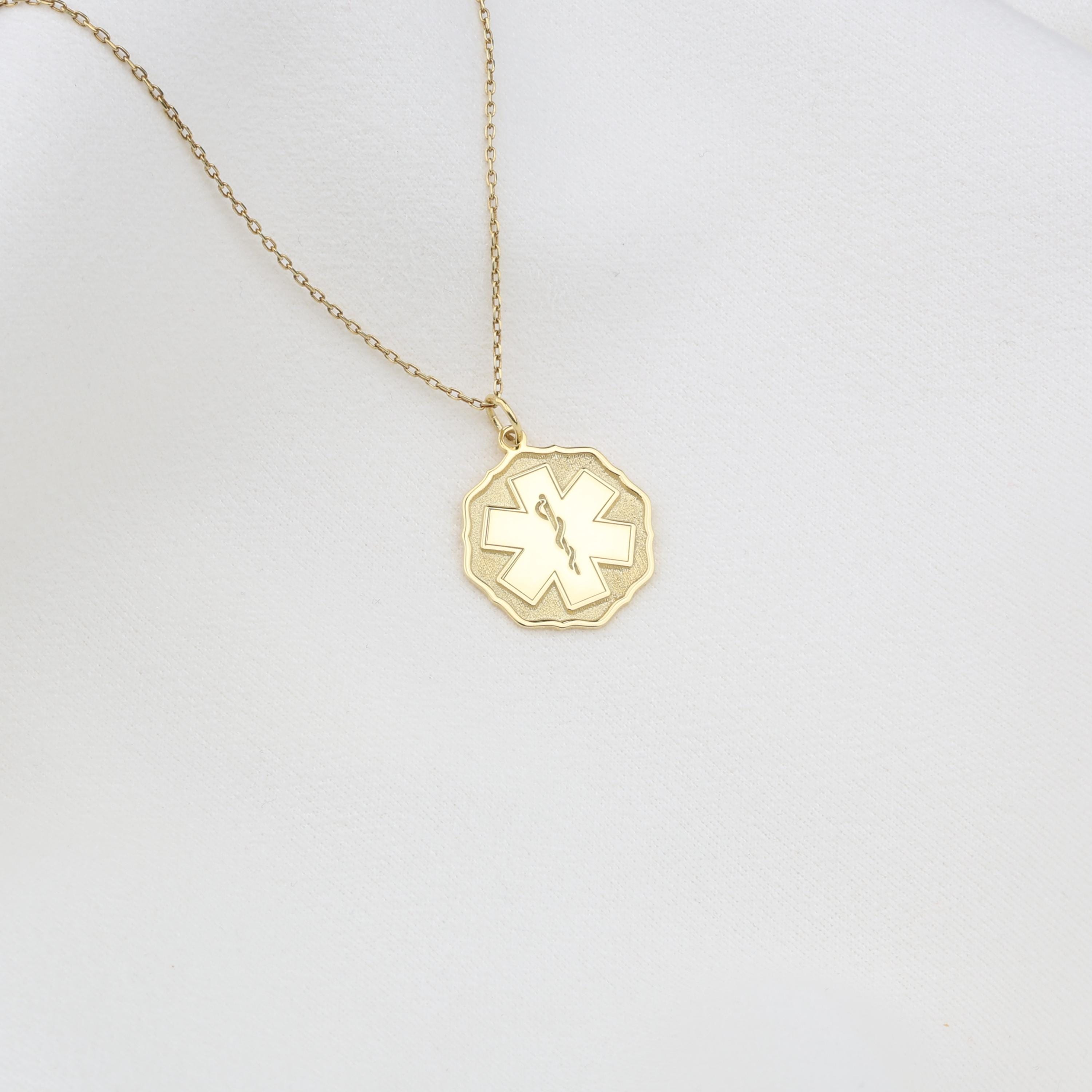 14k Gold Medical Alert Necklace, Personalized Medical Alert Pendant ...