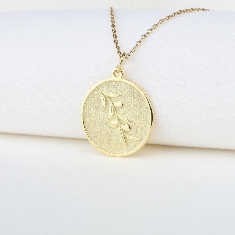 14K Gold Olive Branch Necklace: Dainty Pendant, Personalized Charm - Etsy