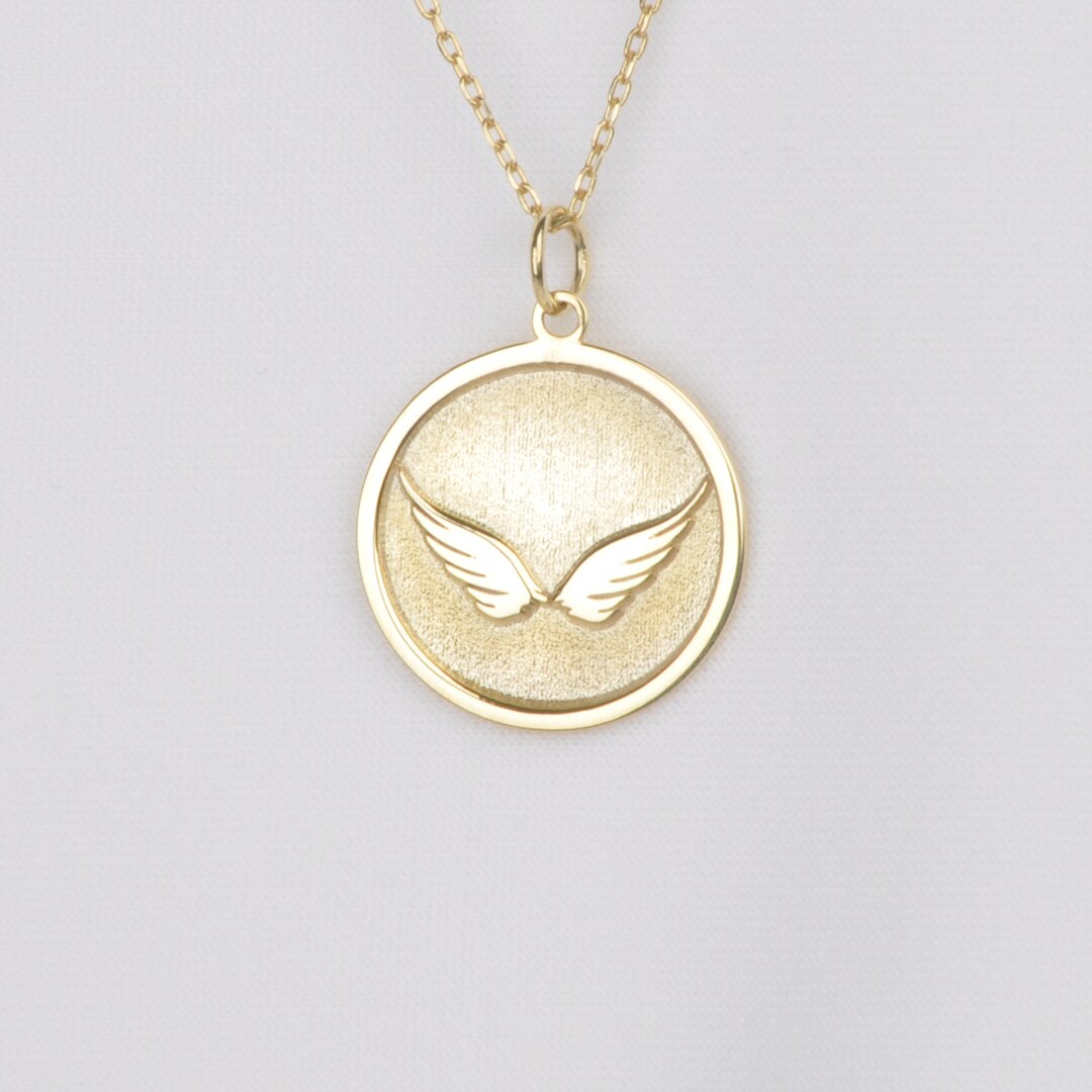 14k Gold Angel Wing Necklace, Personalized Angel Wing Necklace, Angel ...