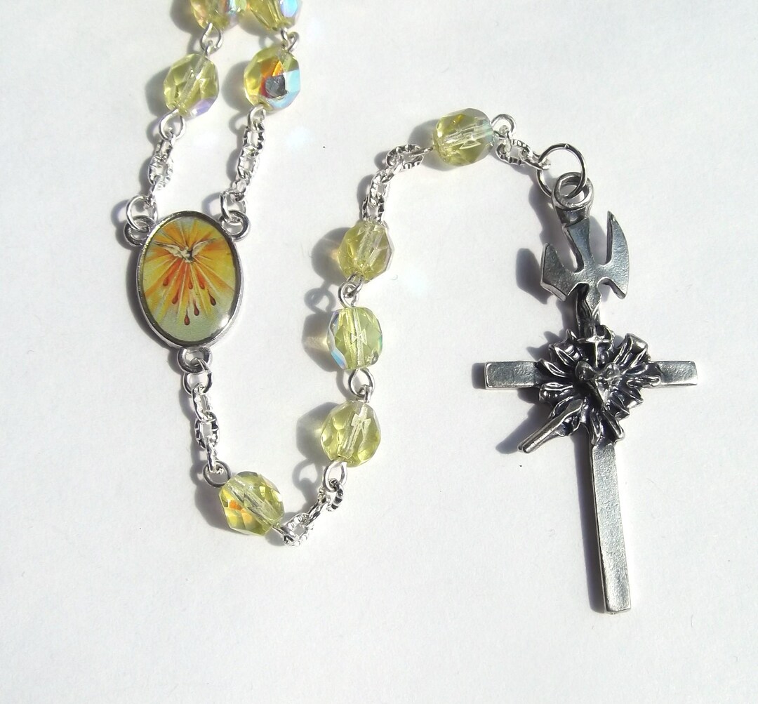 Holy Spirit Yellow Rosary With Color Medal - Etsy
