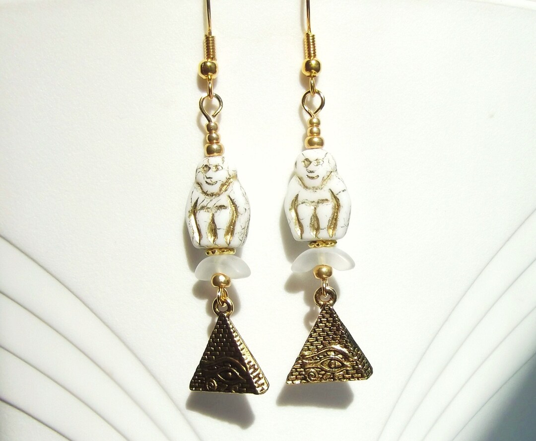 White Thoth Eye of Horus Egyptian Revival Earrings - Etsy