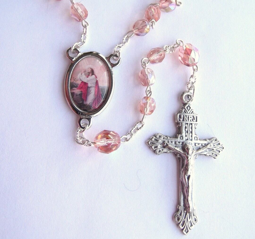 Jesus Praying Rose Peach AB Glass Bead Handmade Rosary - Etsy