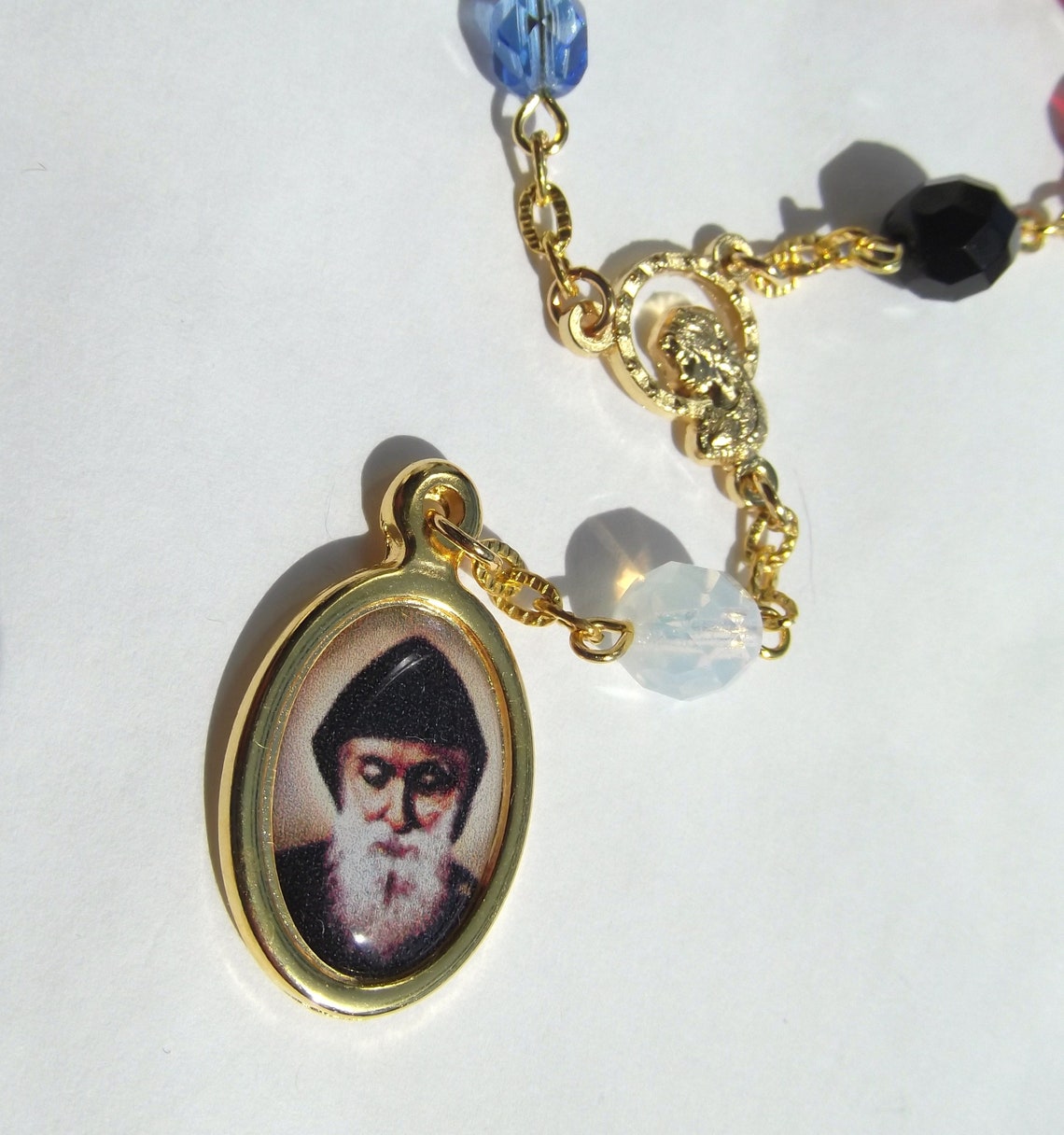 Glass Bead Gold Chaplet of Saint Charbel | Etsy