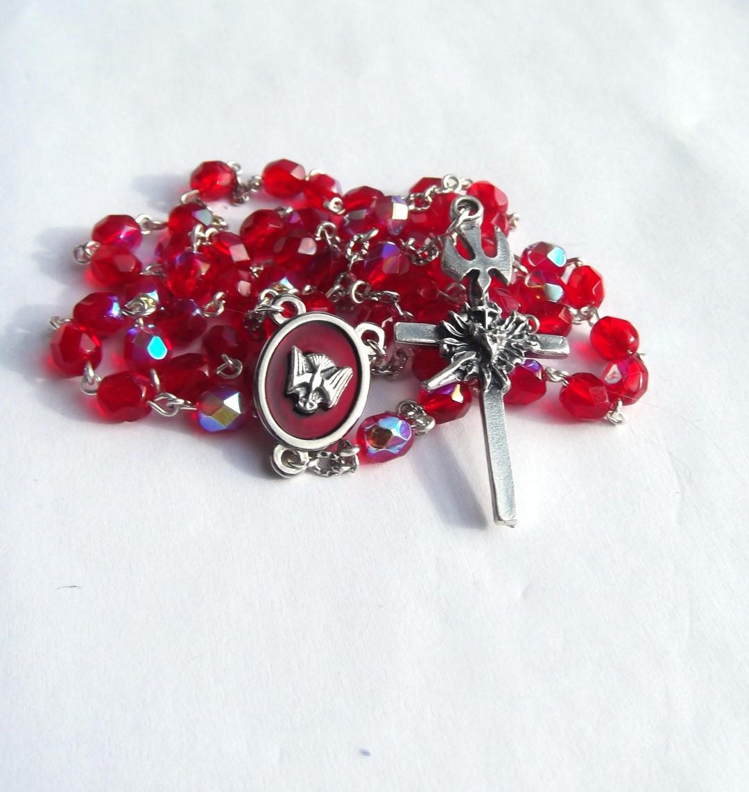 Red Holy Spirit Rosary With Enamel Medal - Etsy