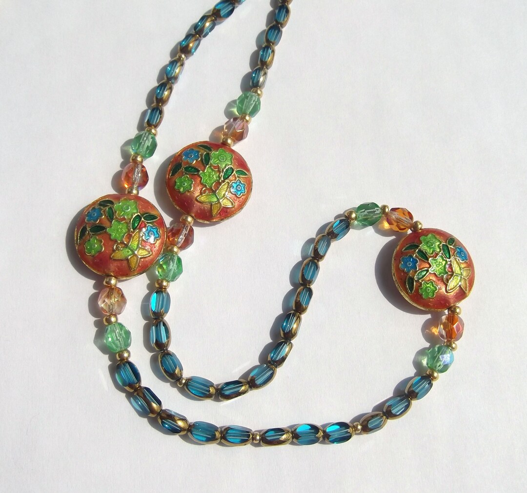 Cloisonne and Glass Bead 26 Inch Necklace - Etsy