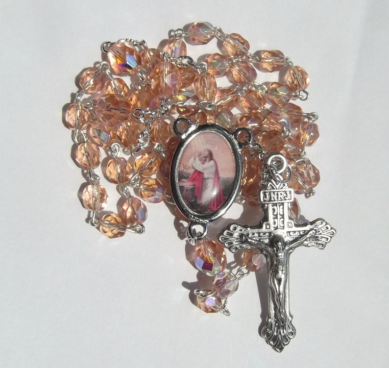 Jesus Praying Rose Peach AB Glass Bead Handmade Rosary - Etsy