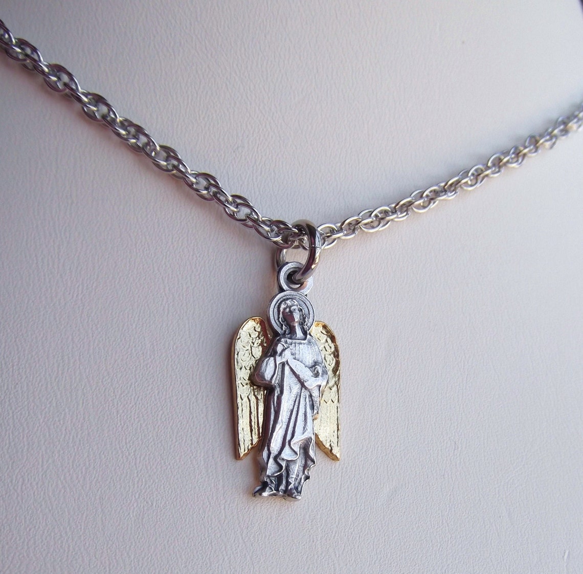 Archangel Charm Pendant Two Tone Necklace W Gold or Silver - Etsy