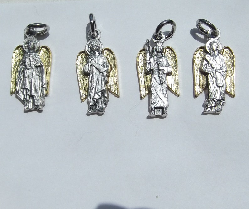 Archangel Charm Pendant Two Tone Necklace W Gold or Silver Chain - Etsy