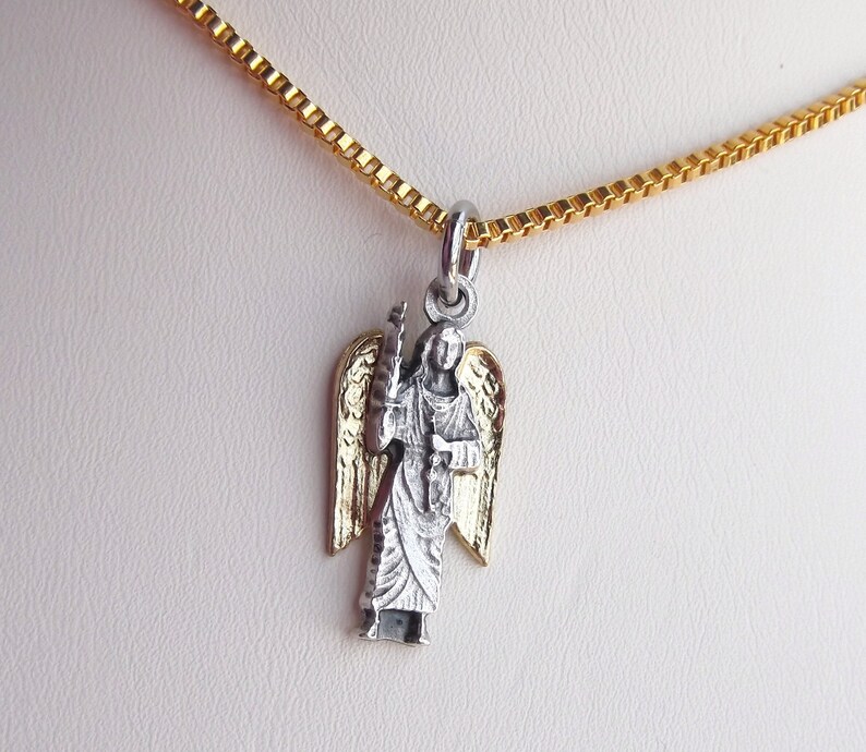 Archangel Charm Pendant Two Tone Necklace W Gold or Silver Chain - Etsy