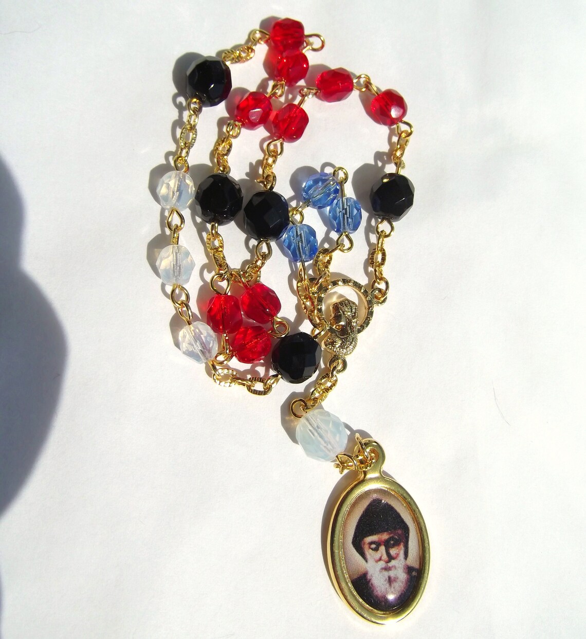 Glass Bead Gold Chaplet of Saint Charbel | Etsy