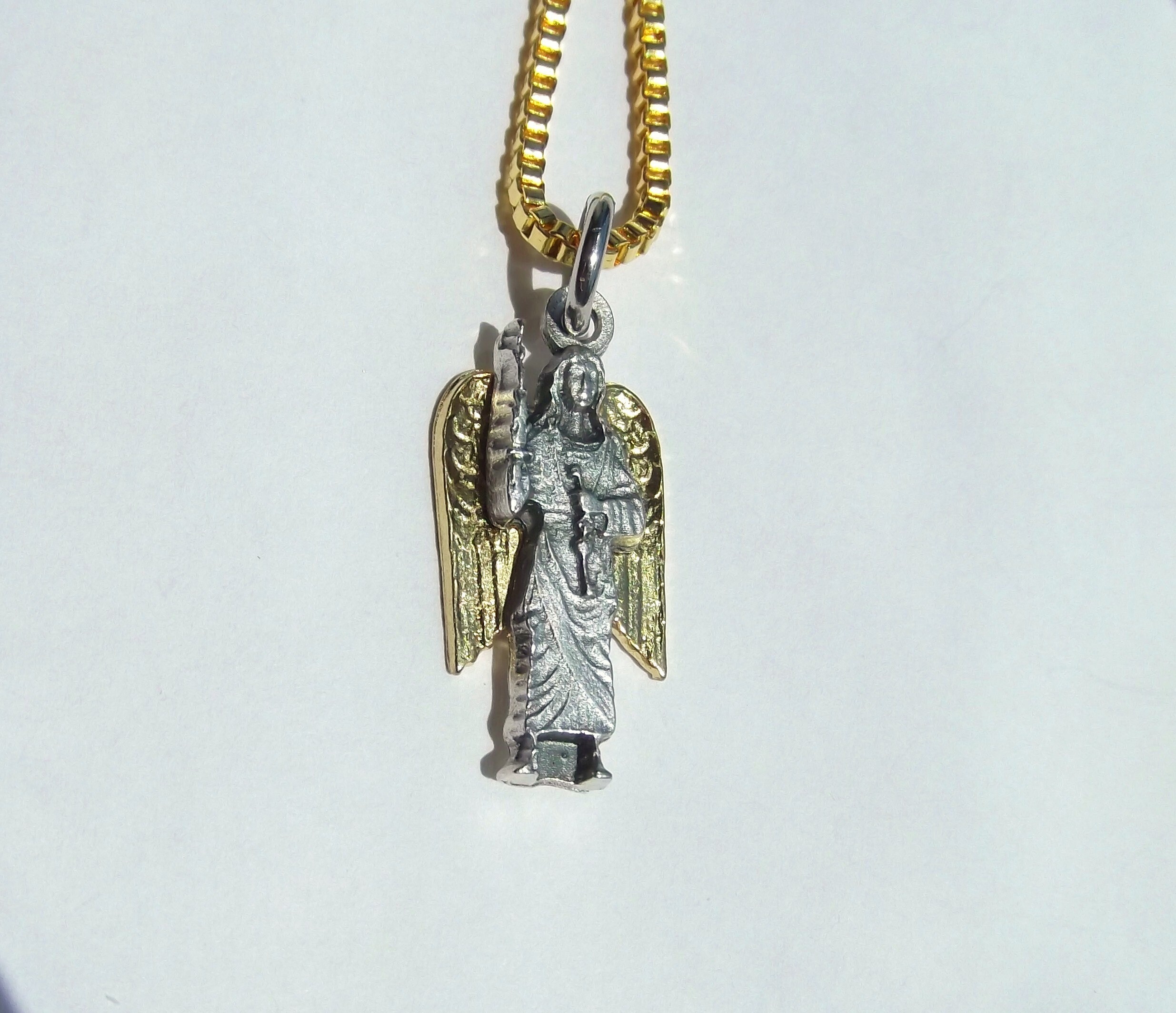 Archangel Charm Pendant Two Tone Necklace w Gold or Silver | Etsy