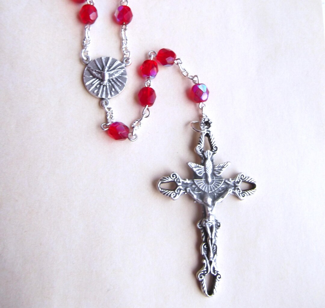 Red Holy Spirit Rosary With Trinity Center Medal - Etsy