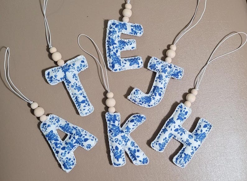 Personalized Initial Car Charm, Rearview Mirror Car Accessories, Blue ...