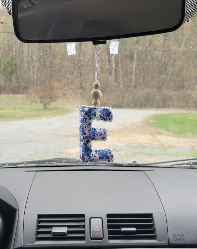 Personalized Initial Car Charm, Rearview Mirror Car Accessories, Blue ...