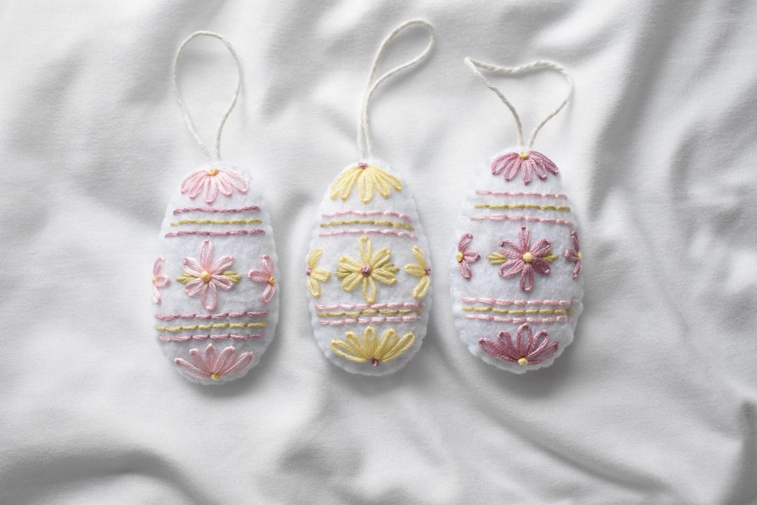 Hand-embroidered Easter Egg Ornament Set3, Colorful Easter Decor, Floral Embroidered Easter Egg ...