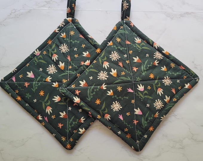 Floral Pot Holders Set(2), Kitchen Hot Pads, Spring Kitchen Accessories ...