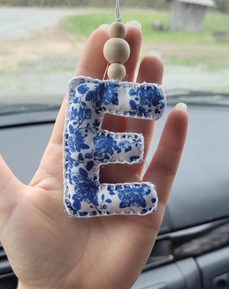 Personalized Initial Car Charm, Rearview Mirror Car Accessories, Blue ...
