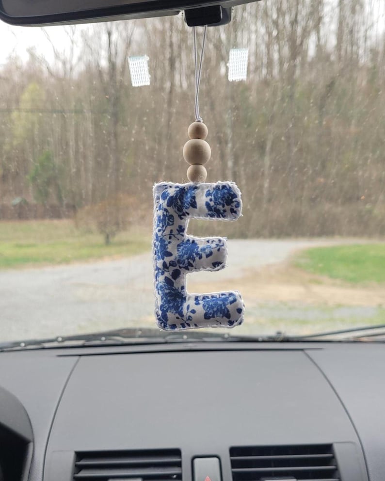 Personalized Initial Car Charm, Rearview Mirror Car Accessories, Blue ...