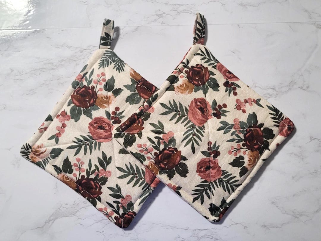 Pink Floral Pot Holders, Kitchen Hot Pads, Spring Kitchen Accessories ...