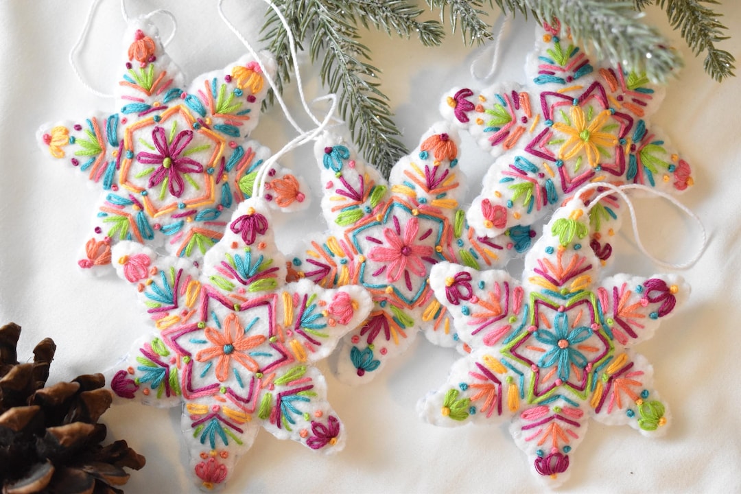 Hand-embroidered Colorful Felt Christmas Tree Ornaments, Colorful ...