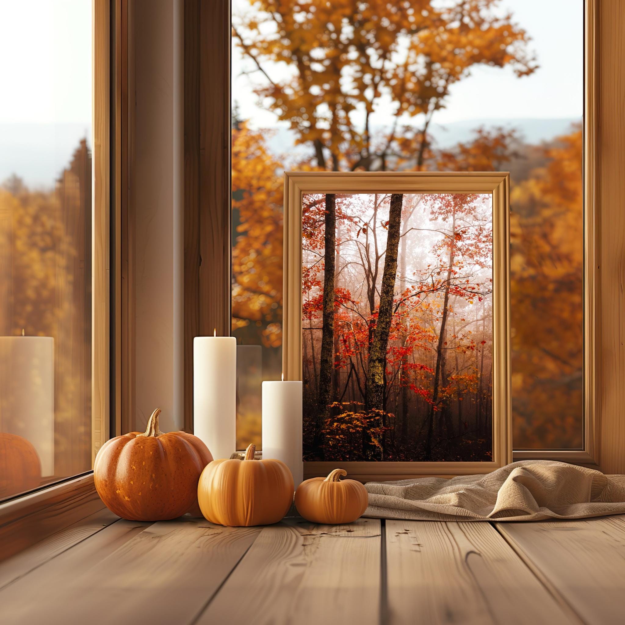 Vibrant Autumn Forest Digital Download | Foggy Fall Landscape Wall Art ...
