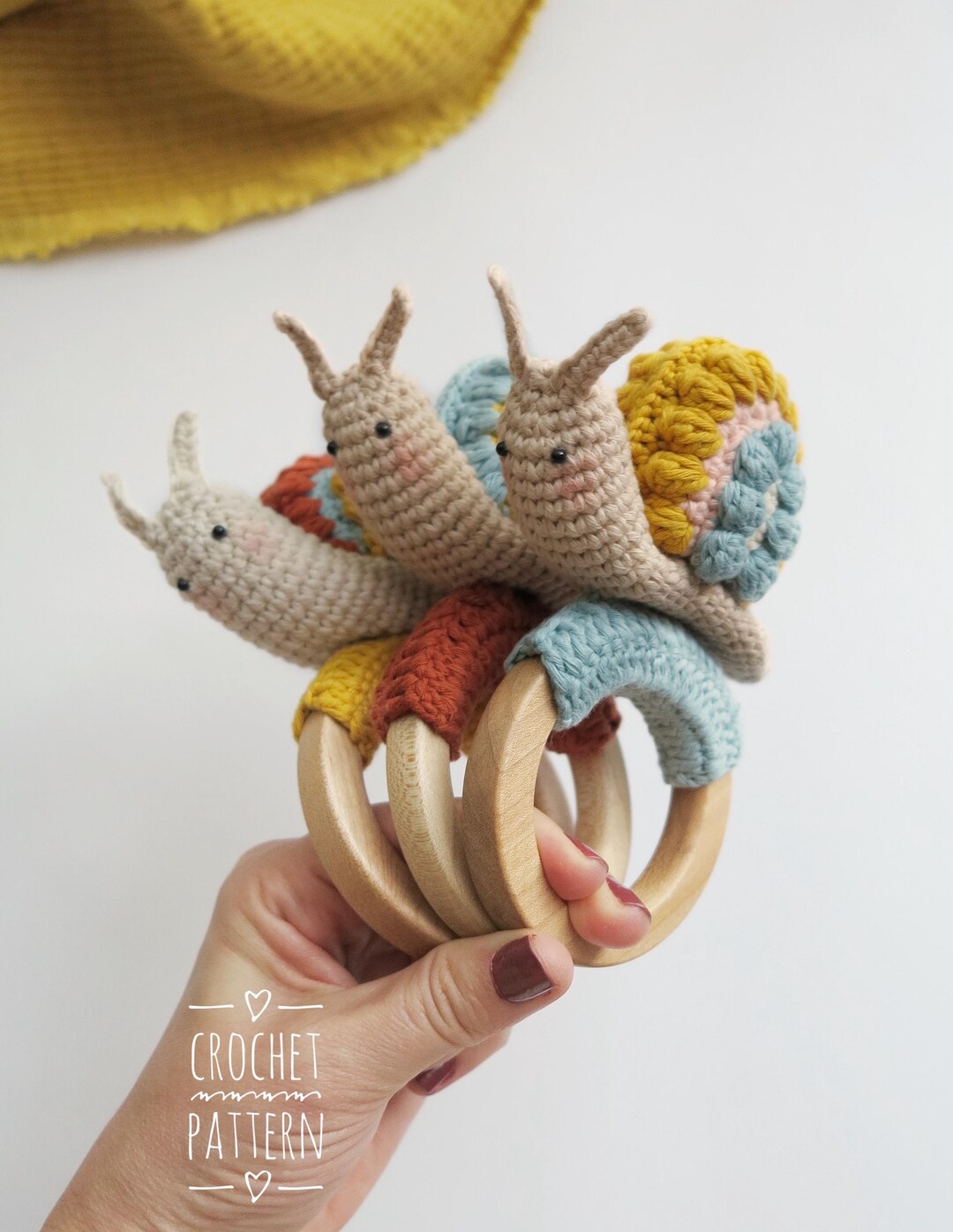 Crochet Rattle Pattern Rainbow Snail, Amigurumi Animal Baby Rattle Toy ...