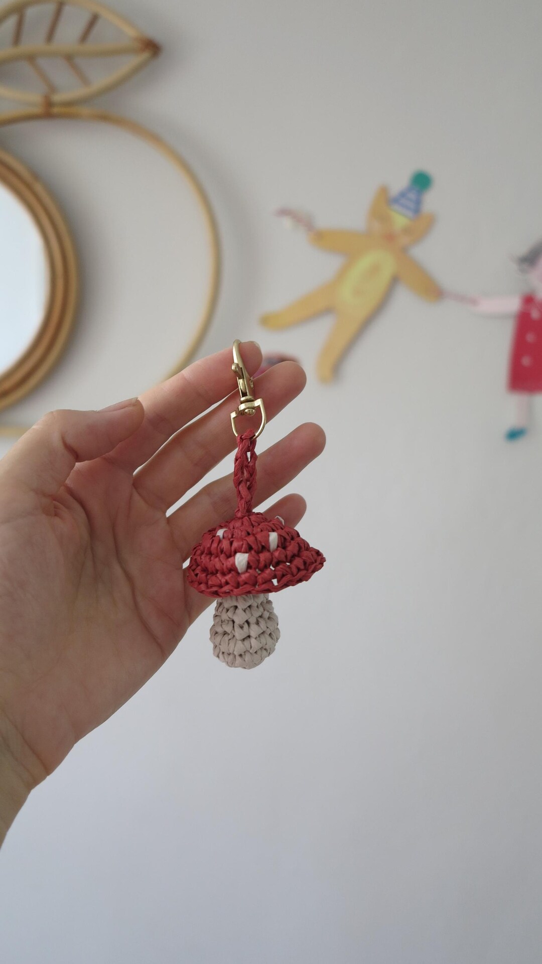 Crochet Mushroom Keychain Pattern: Raffia Amigurumi Charm (PDF Download ...