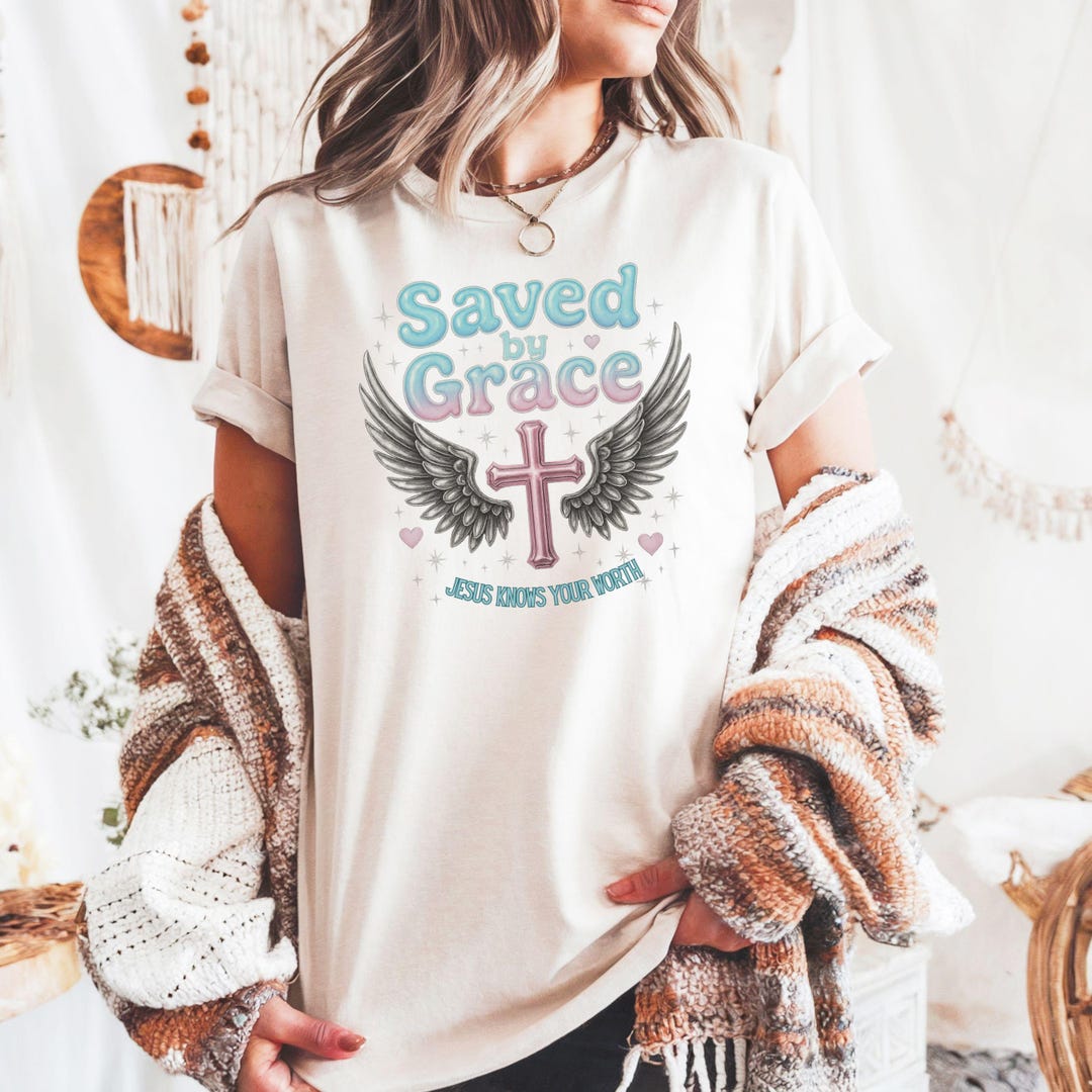 Y2K Christian Graphic Tee | Saved by Grace Angel Wings | Comfort Colors ...