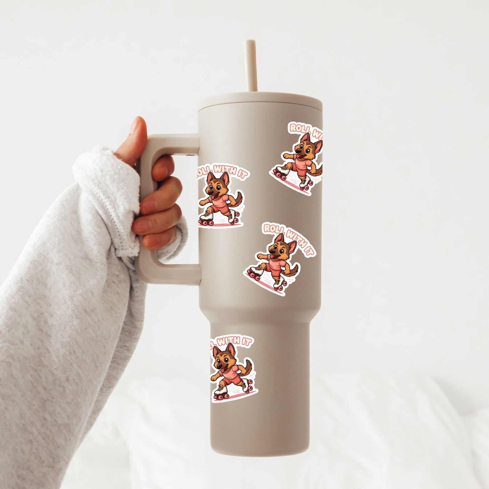 German Shepherd Roller Skating Sticker Roll With It Kiss Cut Sticker ...