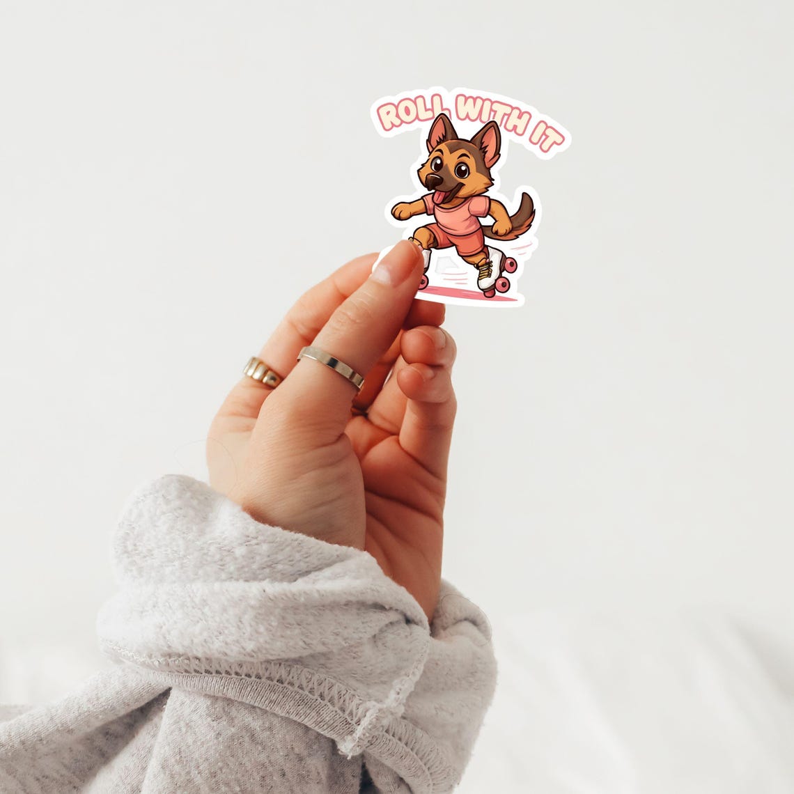 German Shepherd Roller Skating Sticker Roll With It Kiss Cut Sticker ...
