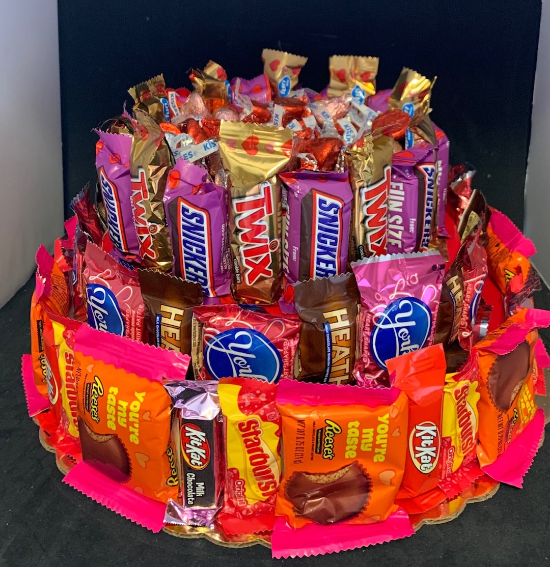 Valentine Three Tier Candy Bar Cake With Kisses - Etsy
