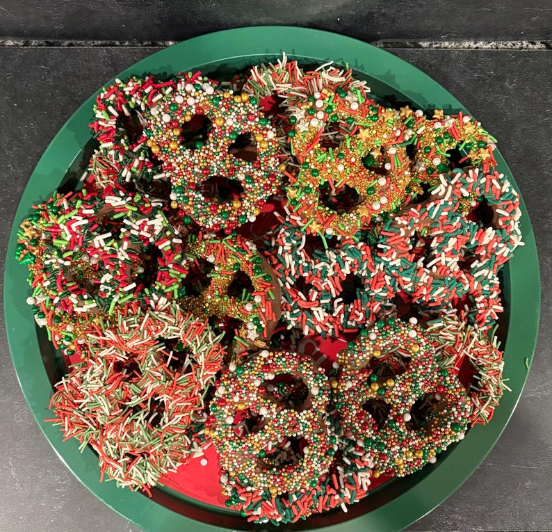 Christmas Chocolate Covered Pretzel Platter: Holiday Sprinkles - Etsy