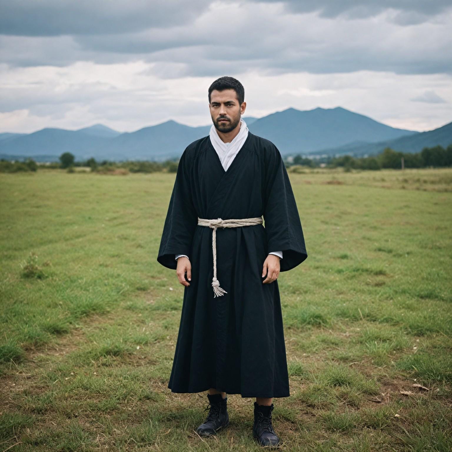 Traditional Black Samurai Robe | Japanese Warrior Kimono With Rope ...